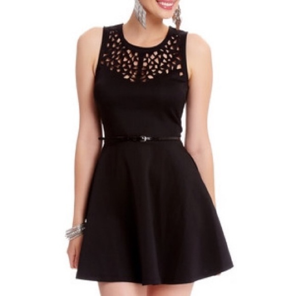 2B Bebe | Dresses | 2b Bebe Viktoria Black Laser Cutout Skater Dress ...